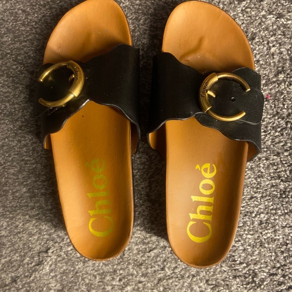 Chloe | Shoes | Authentic Chloe Sandals Like New Black Leather With ...
